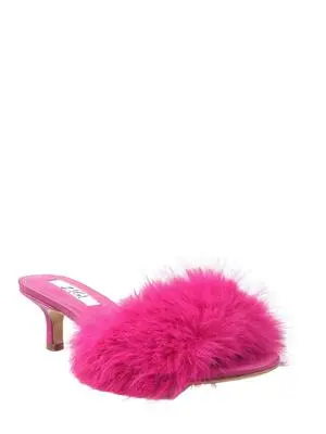 ZIGI Faux Fur Trimmed Kitten Heel Sandals - Fuchsia