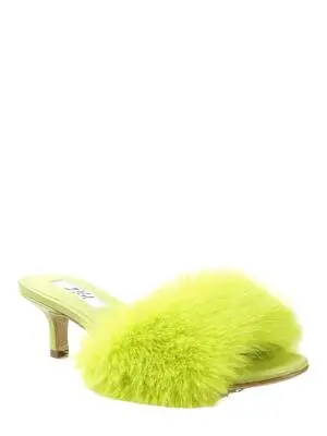 ZIGI Faux Fur Trimmed Kitten Heel Sandals - Light Green