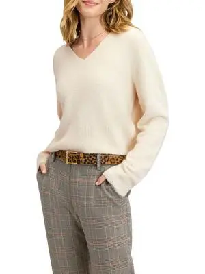 Sam Edelman Deep V-neck High Rib Sweater - Ecru