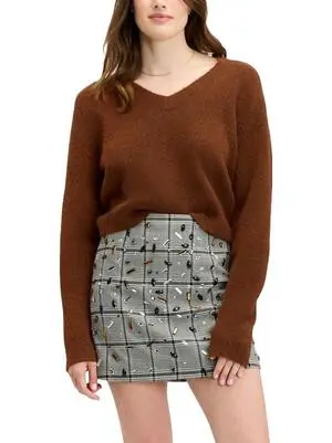 Sam Edelman Deep V-neck Ribbed Sweater - Walnut