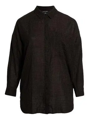 Eileen Fisher Classic Collar Long Shirt In Checked Blend - Coffee