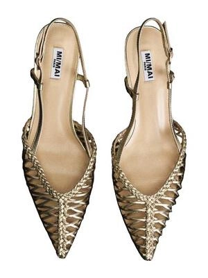 MI/MAI Tessa Woven Pointed Slingback Sandals - Gold