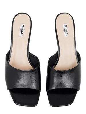MI/MAI Liz Leather Low Heeled Mule Sandals - Black