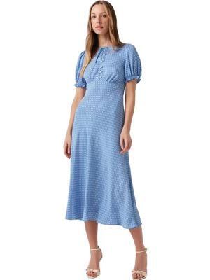 GHOST LONDON Clarissa Tie Front Midi Dress - Blue Spot