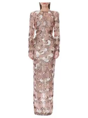 BRONX BANCO BRONX BANCO Sequin & Beaded Long Sleeve Gown
