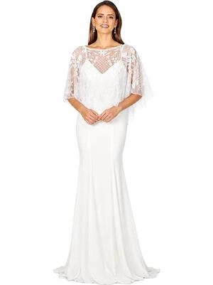 LARA NEW YORK Beaded Faux-wrap V-neck Bridal Gown - Ivory