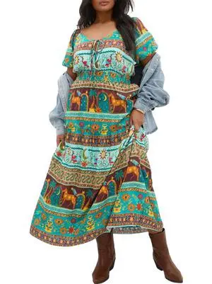 City Chic Amaria Print Smocked Waist Maxi Dress - Paradiso