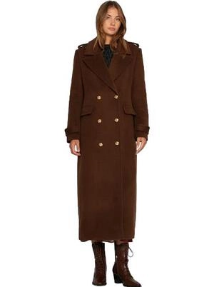 BELLE & BLOOM Command Wool Blend Double Breasted Maxi Coat - Medium Brown