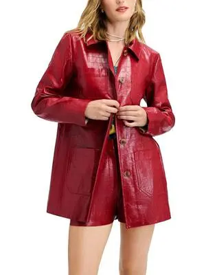 Sam Edelman Croc Embossed Faux Leather Jacket - Cranberry