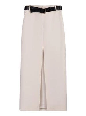 NOCTURNE Belted Front Slit Maxi Skirt - Ivory