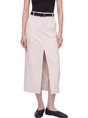 NOCTURNE Belted Maxi Skirt With Front Slit - Ivory