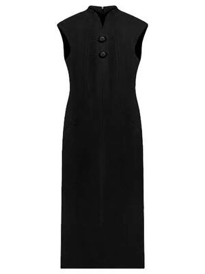 NOCTURNE Sleeveless Padded Shoulder Button Detail Maxi Dress - Black