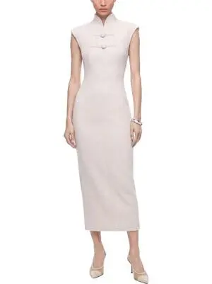 NOCTURNE Sleeveless Padded Shoulder Button Detail Maxi Dress - Ivory