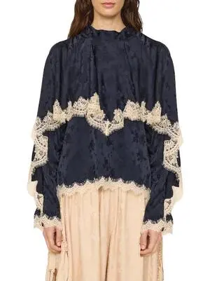 Sea Shay Floral Jacquard Lace Top - Navy
