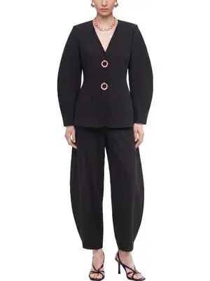 NOCTURNE Ring Button Wrap Front Jacket - Black