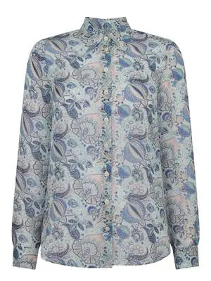 REALLY WILD CLOTHING Sophia Liberty Silk Classic Shirt - Soft Blue Multi