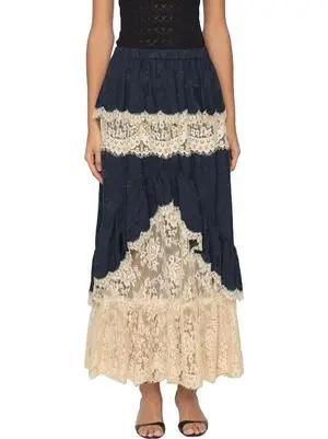 Sea Shay Lace Tiered Midi Skirt - Navy