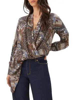 Karen Kane Double Layer Wrap Top - Brown Print