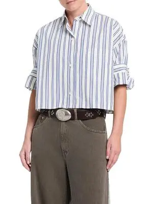 TWP Striped Cotton Cropped Shirt - Ivory Multi
