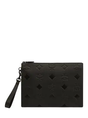 Mcm Maxi Aren Embossed Leather Wristlet Pouch - Black