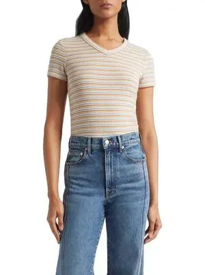 Veronica Beard Devin V-neck T-shirt - Rust Multi