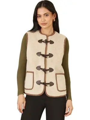 YUMI Faux Leather Button Detail Gilet - Cream