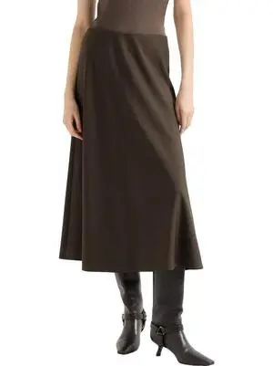 Brunello Cucinelli Comfort Virgin Wool And Viscose Twill Flute Skirt - Brown