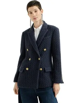Brunello Cucinelli Cashmere Cable Knit Blazer With Monili - Blue