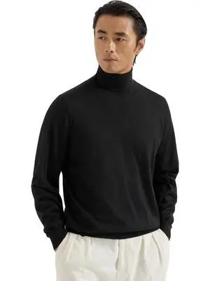 Brunello Cucinelli Cashmere And Silk Lightweight Turtleneck Sweater Black