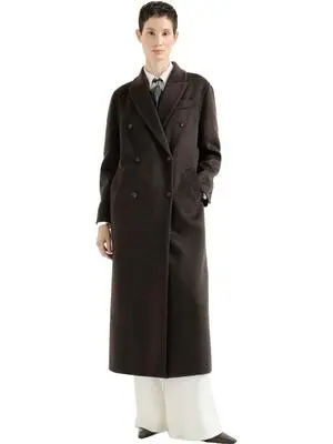 Brunello Cucinelli Hand-crafted Coat In Cashmere Double Beaver Cloth With Monili - Brown