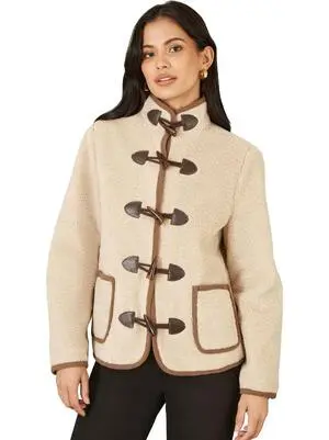 YUMI Tailored Borg Toggle Jacket With High Neckline And Patch Pockets - Cream