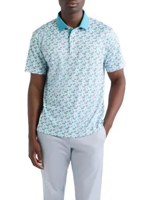 SWANNIES Mike V Floral Piqué Performance Golf Polo Seafoam