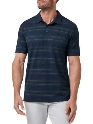 Travis Mathew Heater Jersey Striped Performance Polo - Total Eclipse