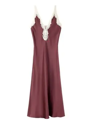Mango Lace Trim Satin Slipdress - Maroon