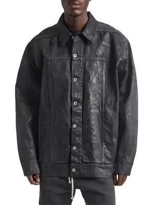 Rick Owens Jumbo Worker Coated Denim Jacket - Black