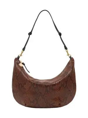 Clare V. Pierre Snake Embossed Leather Shoulder Bag - Auburn