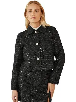 YUMI Boucle Sequin Jacket - Black