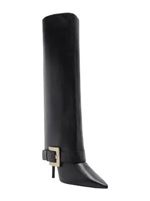 AREZZO Kenny Knee High Stiletto Boot With Buckle Detail - Black
