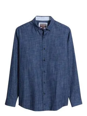 Johnston & Murphy Collin Jacquard Cotton Button-up Shirt - Navy