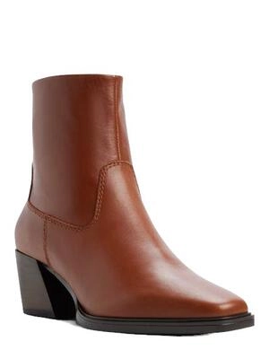 Aldo ALDO Leather Zip Up Block Heel Booties With Square Toe Medium Brown
