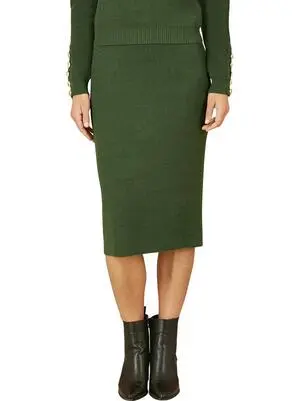 YUMI Rib Knitted Midi Column Skirt - Green