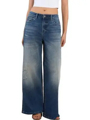 HINT OF BLU Worn Wide Leg Jeans - Worn Blu
