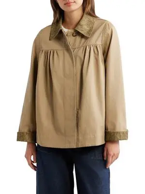 DAMSON MADDER Mercedes Lace Collar Organic Cotton Mini Coat - Stone