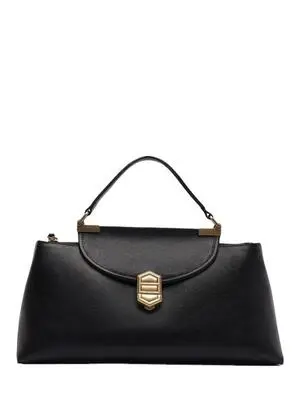 AREZZO Everly Medium Snake Embossed Leather Satchel Black