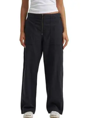 LEEM Lee Loose Utility Pants With Front Zip And Patch Pockets Washed Black