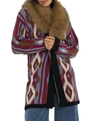WRANGLER Wrangler Faux Fur Collar Cardigan With Geometric Print