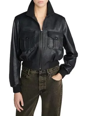 FRAME Leather Bomber Jacket - Black