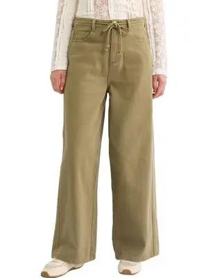 24COLOURS 24Colours High Waist Wide Leg Cotton Pants With Drawstring