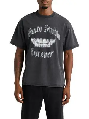 SANTO STUDIO Fangs Forever Graphic Cotton T-shirt - Black Fade