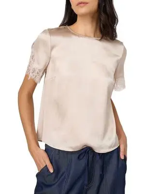 Cami Nyc Marguerite Lace Detail Silk Top - Oat